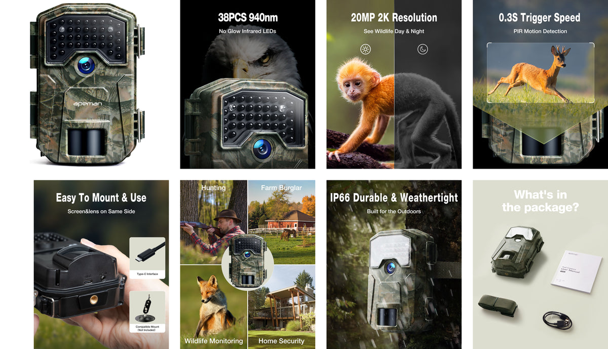 APEMAN 20MP 1080P Wildlife Camera Night Detection H55 – Apeman US
